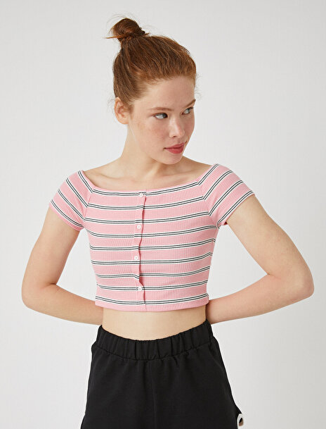 Koton Ole Genç Kız Crop Tişört Çizgili