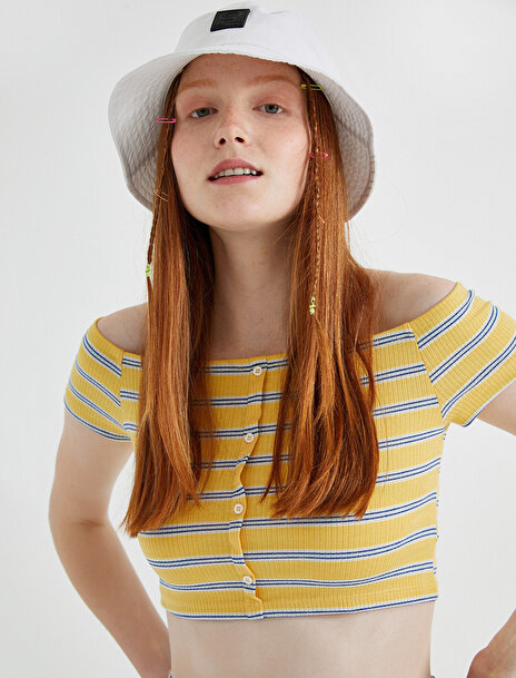 Koton Ole Genç Kız Crop Tişört Çizgili