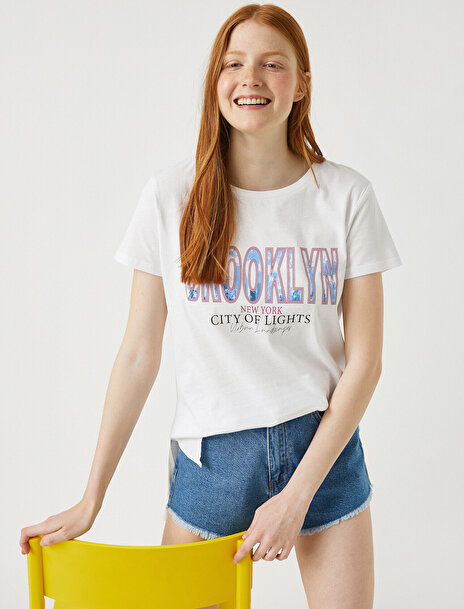 Koton Ole Genç Kız Baskılı Tişört Pamuklu Oversize