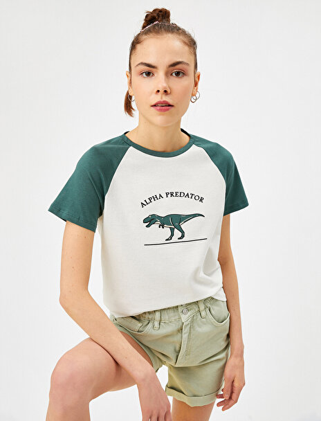 Koton Kadın Renk Bloklu Tişört Baskılı Pamuklu