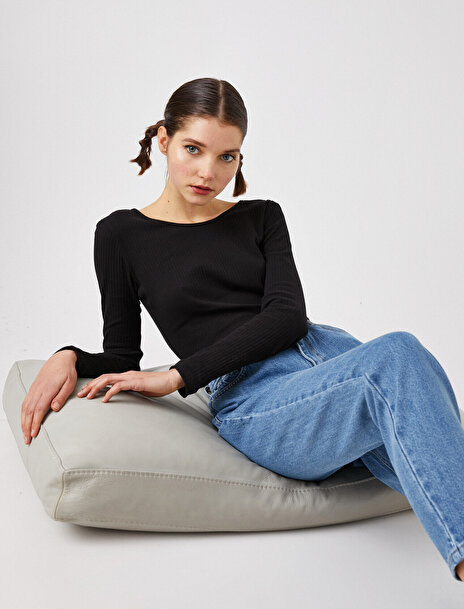 Koton Kadın %100 Pamuk Bisiklet Yaka Uzun Kollu Tişört