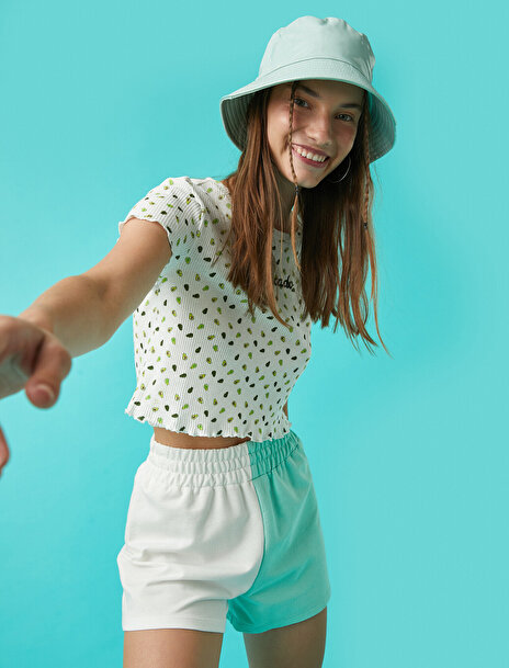 Koton Ole Genç Kız Desenli Crop Tişört Pamuklu