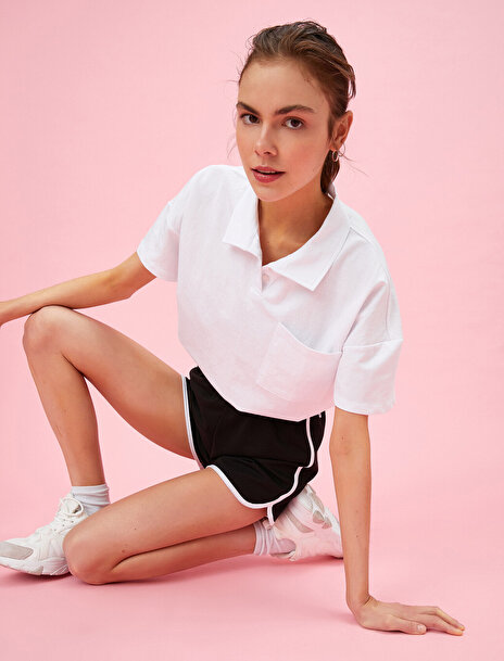 Koton Kadın Polo Yaka Tişört Cepli Pamuklu