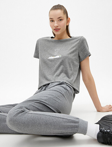 Koton Ole Genç Kız Sloganlı Tişört Bisiklet Yaka Unicorn Baskılı