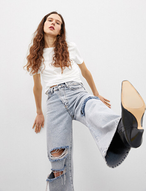 Koton Kadın Crop Tişört Slim Pamuklu