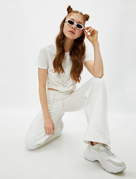 Koton Ole Genç Kız Crop Tişört Büzgülü Pamuklu