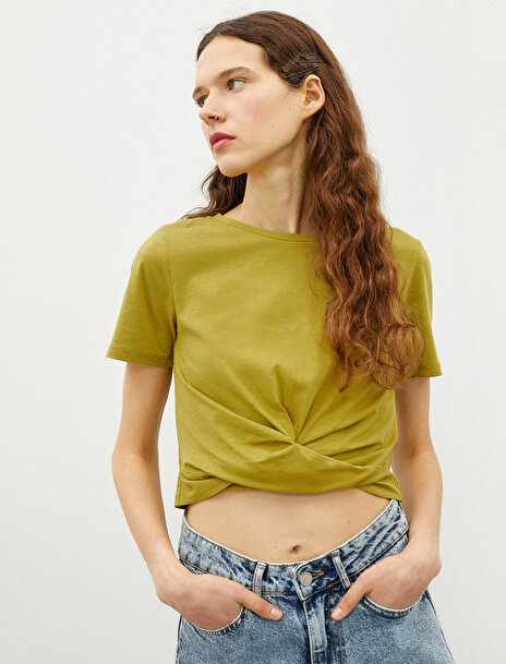 Koton Ole Genç Kız Crop Tişört Büzgülü Pamuklu