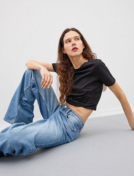 Koton Ole Genç Kız Crop Tişört Büzgülü Pamuklu