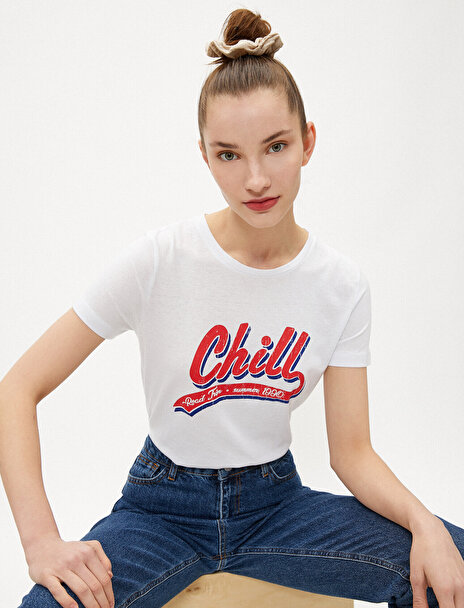 Koton Kadın Yazılı Tişört Baskılı Bisiklet Yaka