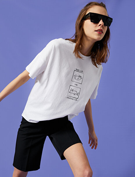 Koton Ole Genç Kız Baskılı Tişört Bisiklet Yaka