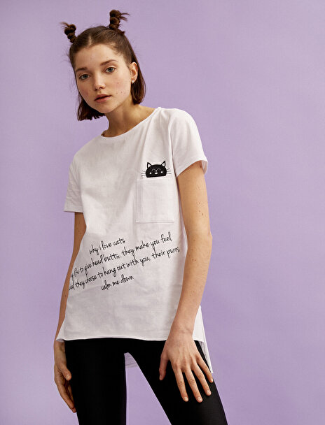 Koton Ole Genç Kız Yazılı Tişört Baskılı Pamuklu Cepli Oversize