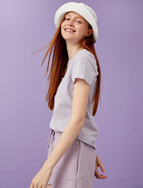 Koton Kadın Bisiklet Yaka Tişört Cepli Pamuklu