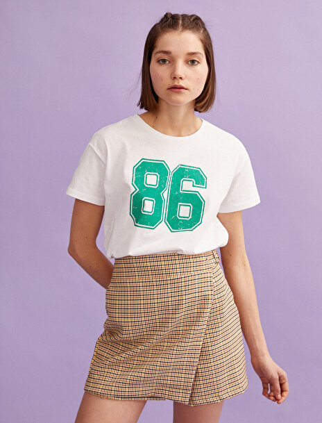 Koton Kadın Yazı Baskılı Tişört Bisiklet Yaka Kısa Kollu Pamuklu