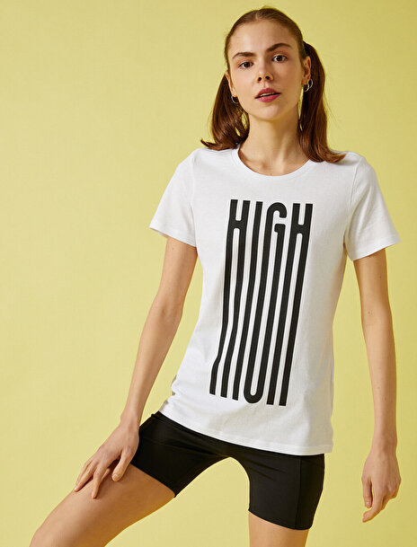 Koton Kadın Yazılı Baskılı Tişört Bisiklet Yaka Pamuklu