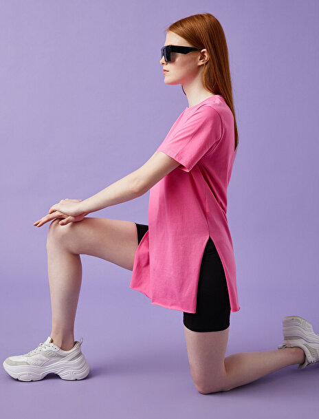 Koton Ole Genç Kız Uzun Tişört Bisiklet Yaka Kısa Kollu Pamuklu