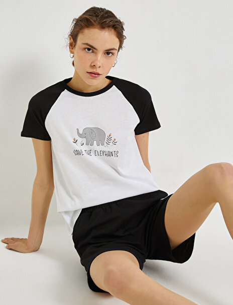 Koton Ole Genç Kız Baskılı Tişört Renk Bloklu Pamuklu