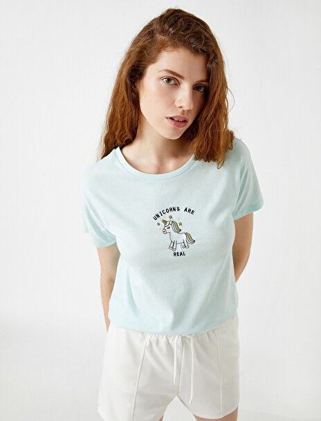 Koton Ole Genç Kız Unicorn Nakışlı Tişört Pamuklu