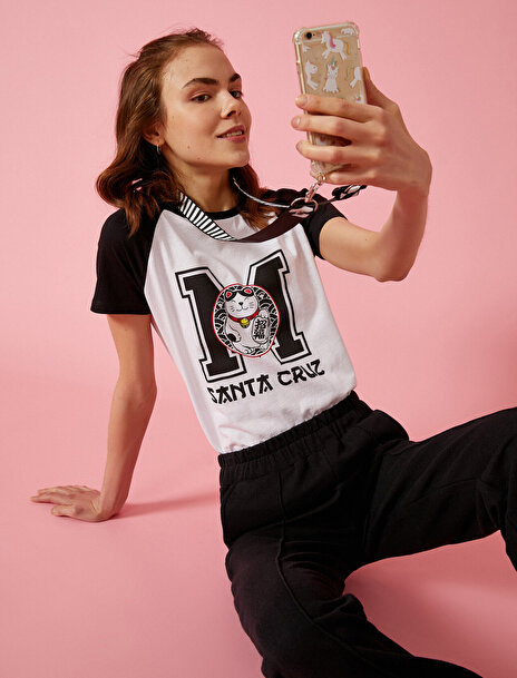 Koton Ole Genç Kız Baskılı Tişört Renk Bloklu Pamuklu