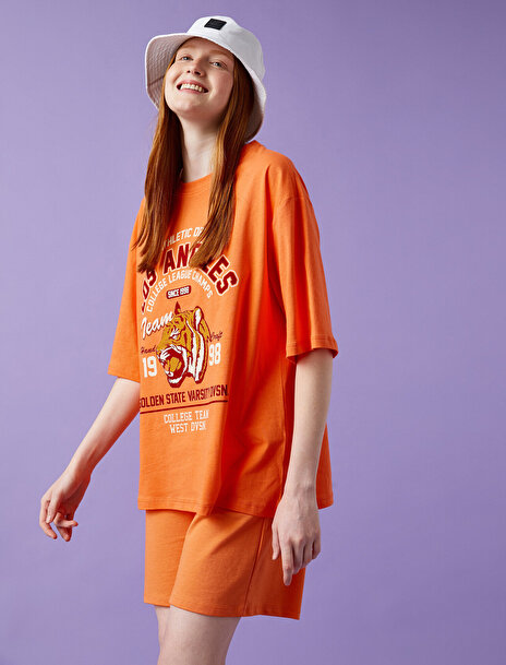 Koton Kadın Baskılı Tişört Pamuklu Oversize