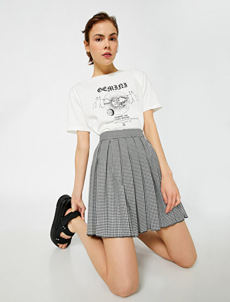 Koton Ole Genç Kız İkizler Burcu - Baskılı Tişört Bisiklet Yaka Pamuklu