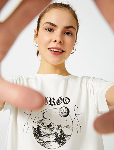 Koton Ole Genç Kız Basak Burcu - Baskili Tisört Bisiklet Yaka Pamuklu