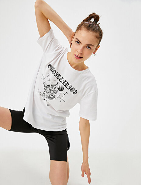 Koton Ole Genç Kız Yay Burcu - Yazılı Baskılı Tişört Bisiklet Yaka Pamuklu