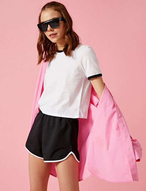 Koton Ole Genç Kız Şeritli Tişört Bisiklet Yaka Pamuklu