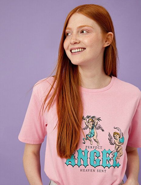 Koton Kadın Bisiklet Yaka Tişört Kısa Kollu Pamuklu