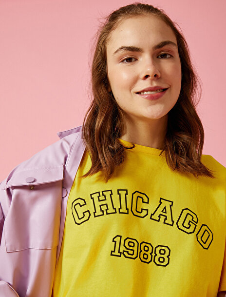 Koton Kadın Yazılı Baskılı Tişört Bisiklet Yaka Pamuklu