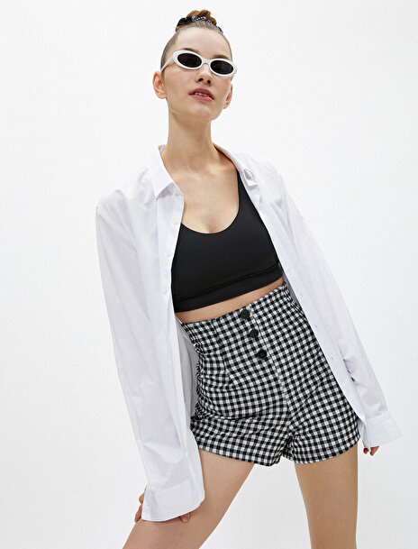 Koton Ole Genç Kız Kareli Şort Yüksek Bel Düğmeli