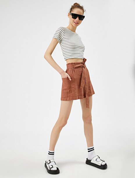 Koton Ole Genç Kız Keten Şort Kuşaklı Cepli