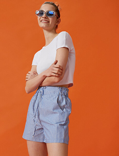 Koton Kadın Çizgili Şort Pamuklu