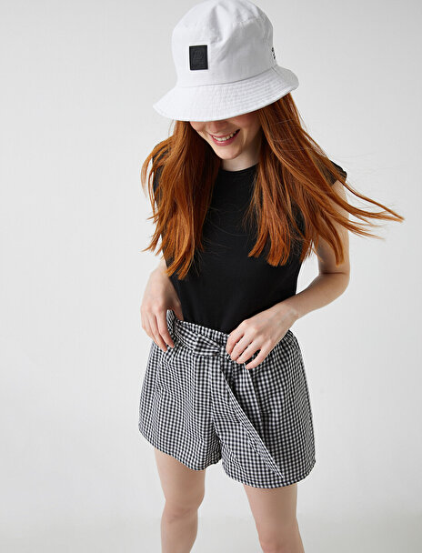 Koton Ole Genç Kız Kareli Şort Kuşaklı Pamuklu