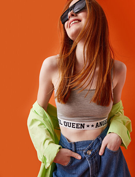 Koton Ole Genç Kız Crop Atlet Sloganlı Pamuklu