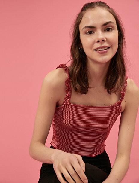 Koton Ole Genç Kız Çizgili Tanktop Fırfır Detaylı Koton Ole Genç Kız Çizgili Tanktop Fırfır Detaylı