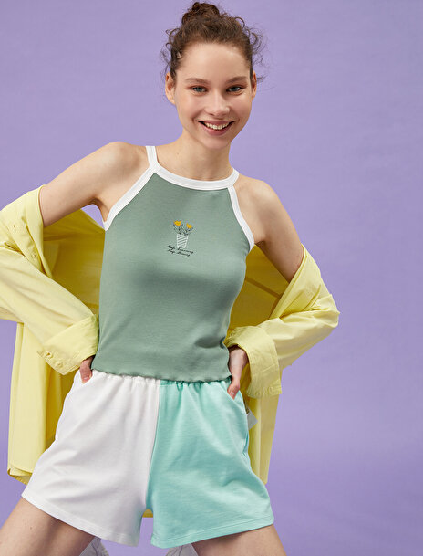 Koton Ole Genç Kız Baskılı Atlet Halter Yaka Fitilli Tanktop Koton Ole Genç Kız Baskılı Atlet Halter Yaka Fitilli Tanktop