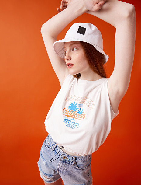 Koton Ole Genç Kız Vatkalı Atlet Yazılı Baskılı Pamuklu