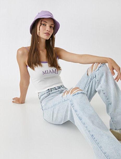 Koton Ole Genç Kız İnce Askılı Baskılı Atlet