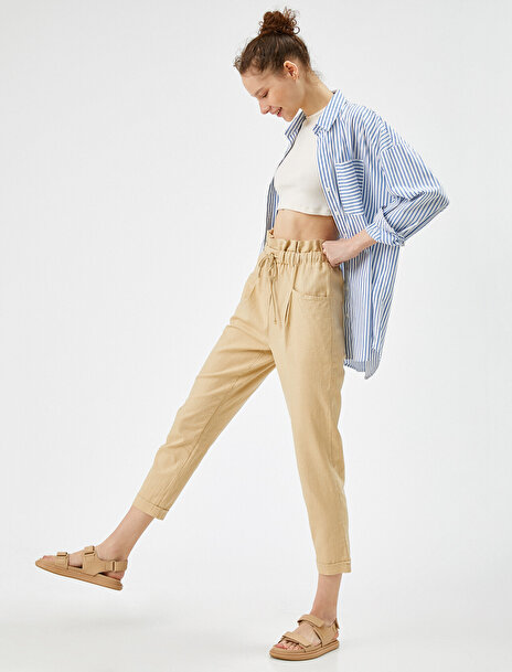 Koton Ole Genç Kız Keten Pantolon Belden Bağlamalı