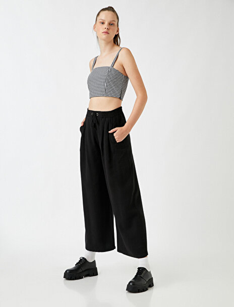 Koton Ole Genç Kız Beli Lastikli Pantolon Pileli Geniş Paça