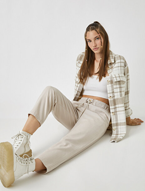 Koton Kadın Havuç Kesim Pantolon Yüksek Bel Pamuklu