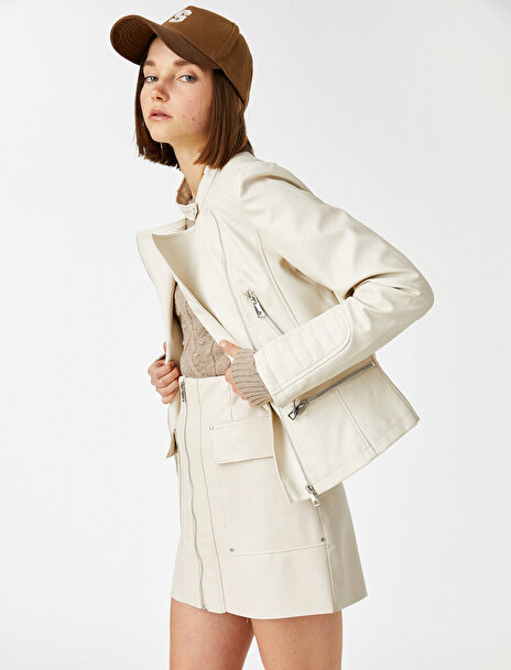 Koton Ole Genç Kız Fermuarlı Deri Görünümlü Ceket