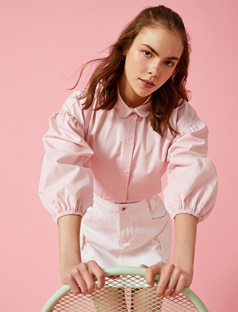 Koton Kadın Poplin Gömlek Crop Balon Kol