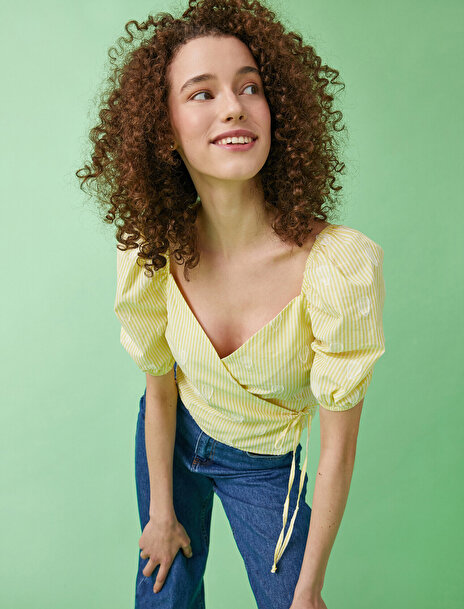 Koton Kadın Çizgili Bluz Balon Kollu