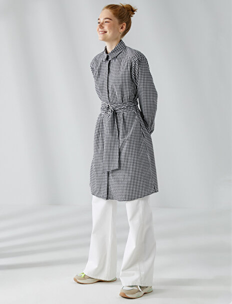 Koton Ole Genç Kız Uzun Gömlek Kareli Kemerli Pamuklu Koton Ole Genç Kız Uzun Gömlek Kareli Kemerli Pamuklu