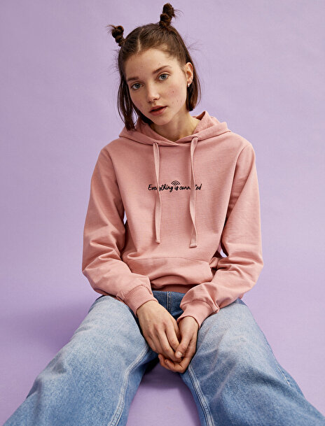 Koton Kadın Kapüşonlu Sweatshirt Hoodie İşlemeli Pamuklu
