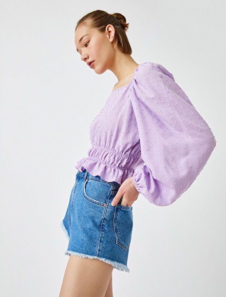 Koton Ole Genç Kız Balon Kol Bluz Kare Yaka