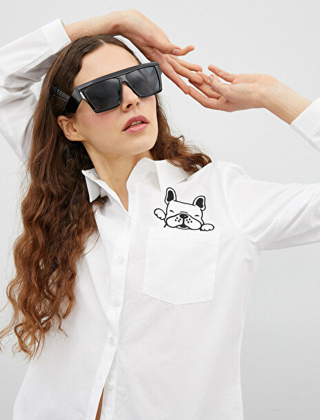 Koton Kadın İşlemeli Gömlek Cepli Pamuklu