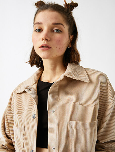 Koton Kadın Fitilli Kadife Cepli Gömlek Oversize Koton Kadın Fitilli Kadife Cepli Gömlek Oversize