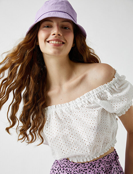 Koton Ole Genç Kız Fisto Detaylı Bluz Düşük Omuz Crop